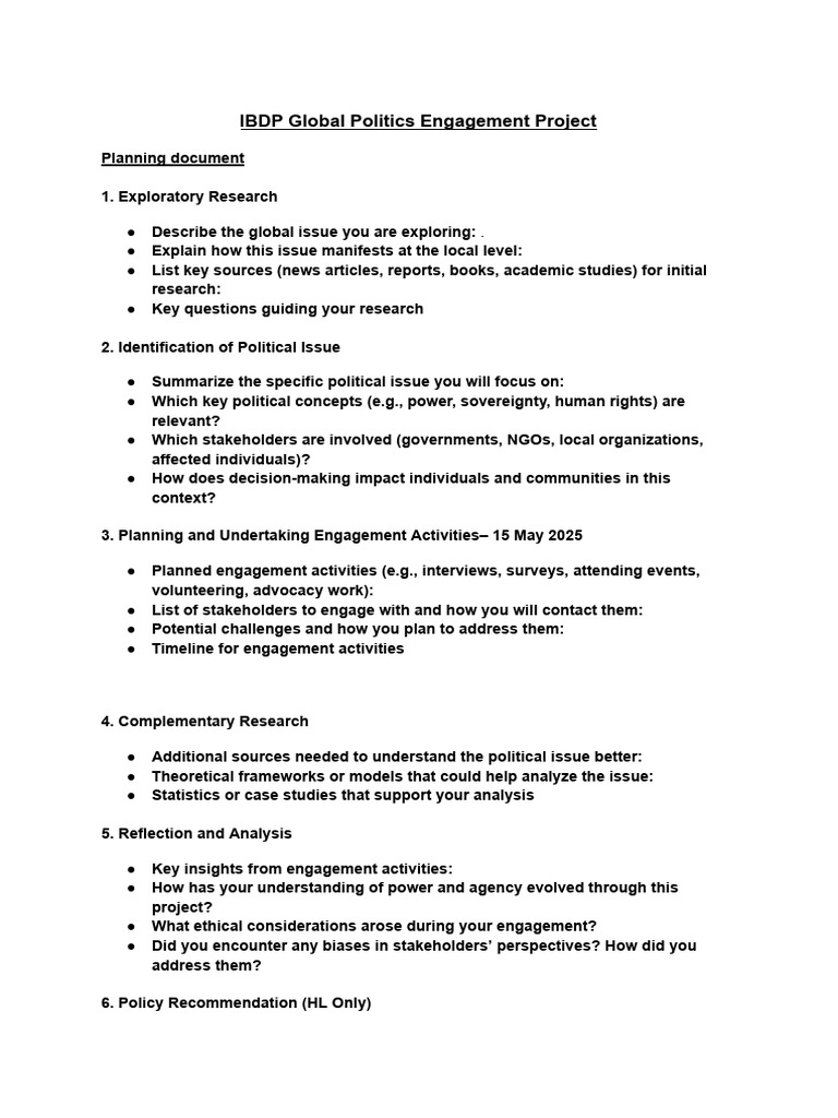 Global Politics IBDP M 2026 Engagement Activity Planning Document | PDF ...