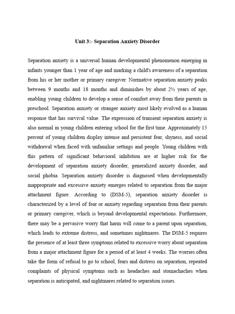 Separation Anxiety Disorder | PDF | Anxiety | Anxiety Disorder