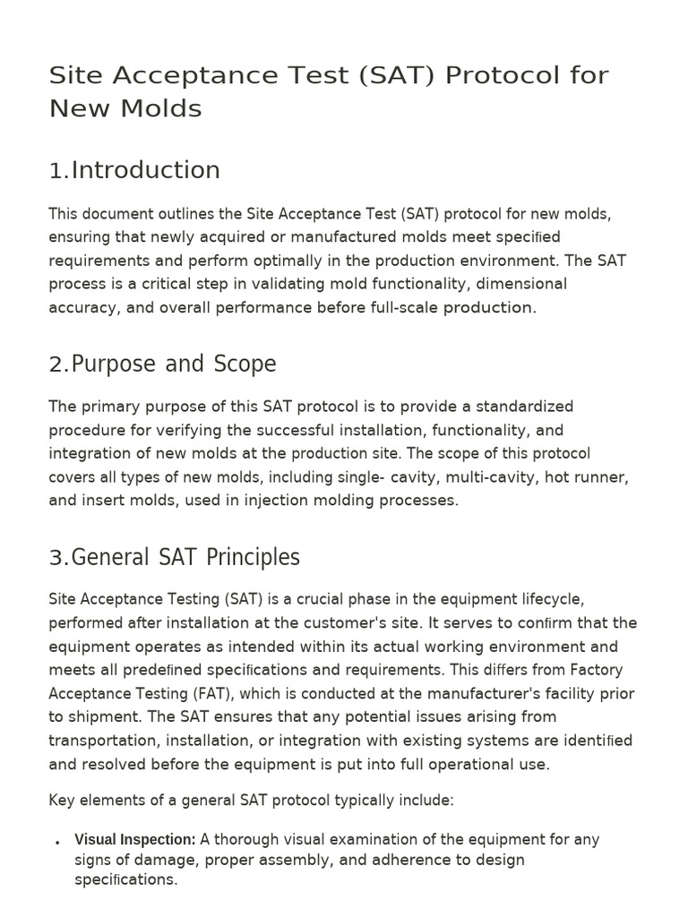 Site Acceptance Test Protocol for Molds | PDF | Engineering Tolerance ...
