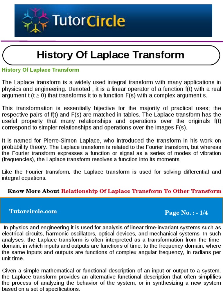 History of Laplace Transform | PDF | Laplace Transform | Fourier Transform