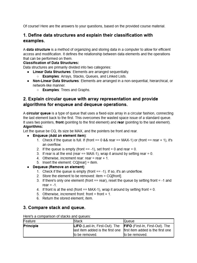 Give Medium To Short Answers | PDF | Queue (Abstract Data Type ...