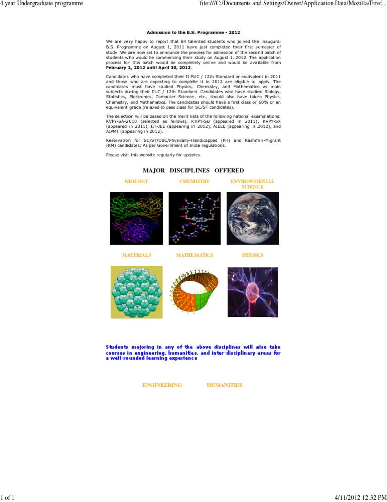 Major Disciplines Offered: Biology Chemistry Environmental Science | PDF