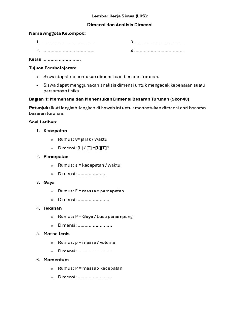 LKS Dimensi dan Analisis Fisika | PDF