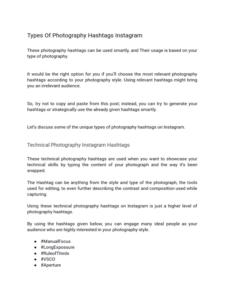 Essential Instagram Photography Hashtags | PDF | Portrait Photography ...