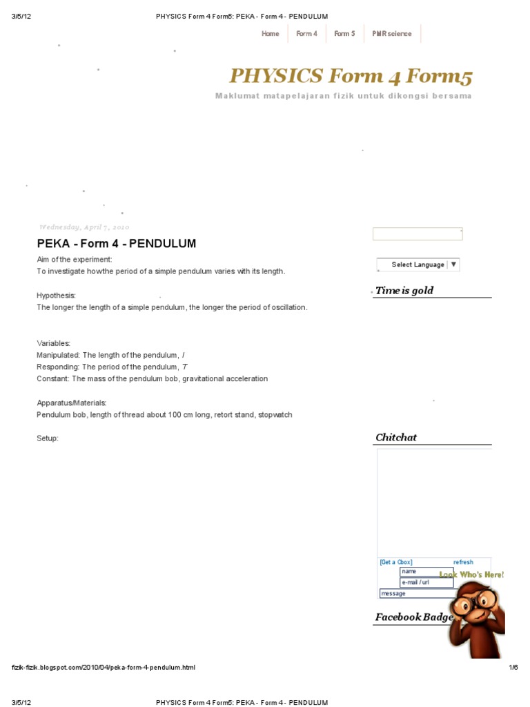 Physics Form 4 Form5 - Peka - Form 4 - Pendulum | PDF | Pendulum | Physics