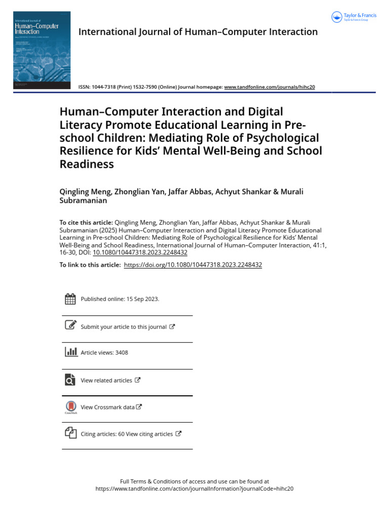 Human Computer Interaction and Digital Literacy Promote Educational ...