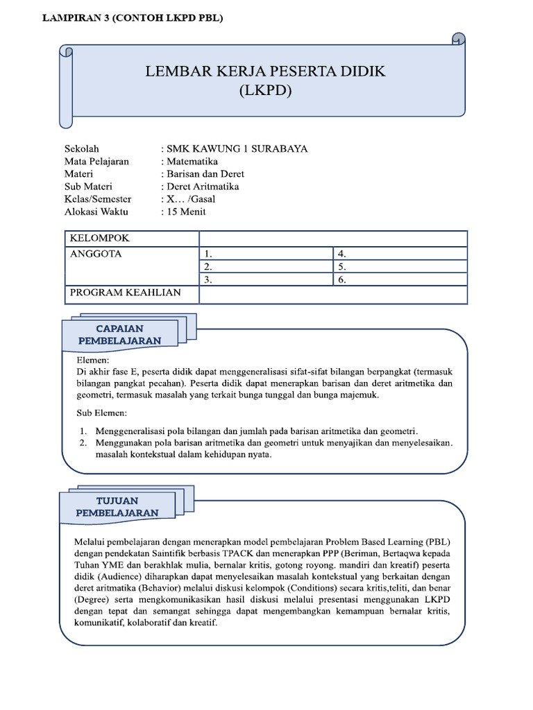 LAMPIRAN 3 LKPD Problem Based Learning | PDF