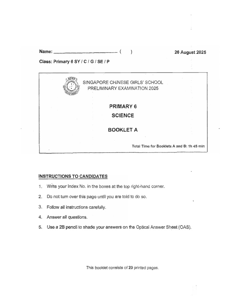 P6 Science Prelim Exam 2025 Booklet A | PDF