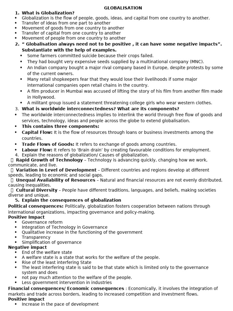Globalization Simple Notes | PDF | Globalization | Governance