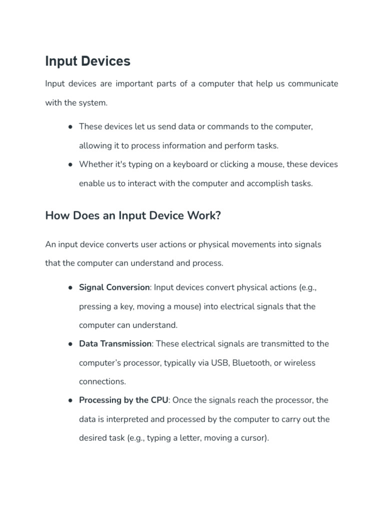 Types of Computer Input Devices Explained | PDF | Touchscreen | Image ...