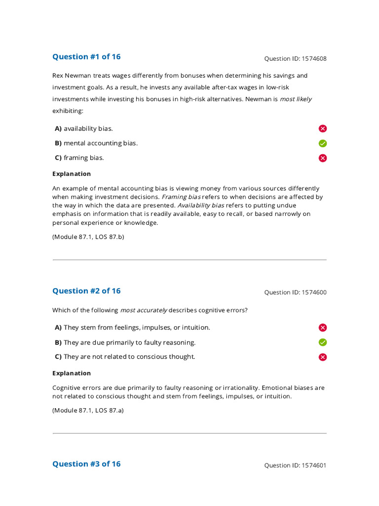 Reading 87 The Behavioral Biases of Individuals - Answers | PDF | Bias ...