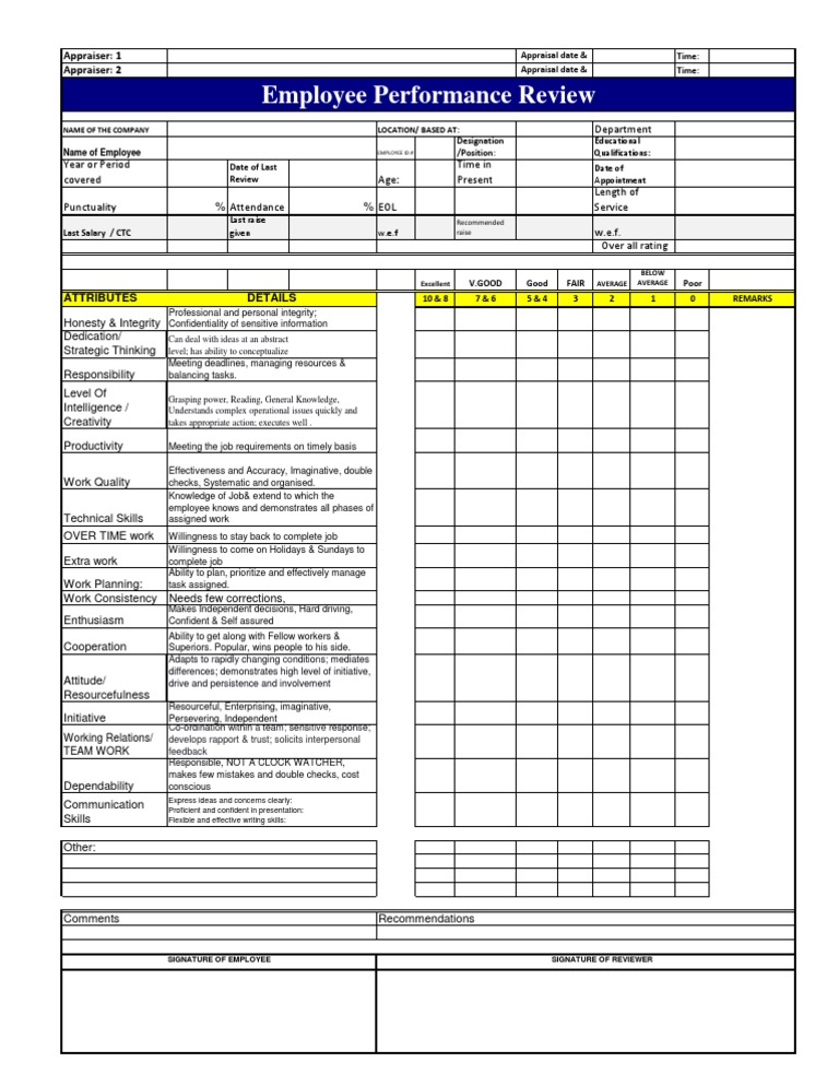 Employee Performance Review Template | PDF | Business | Self-Improvement