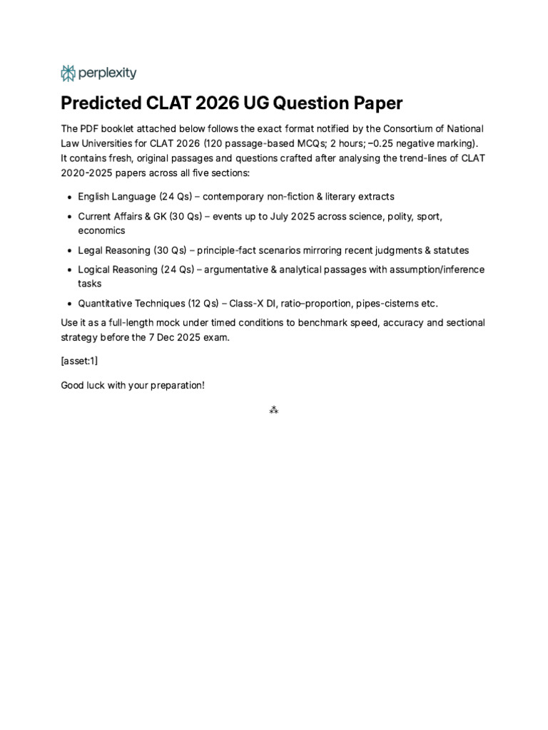 CLAT 2026 Official Sample Paper PDF | PDF