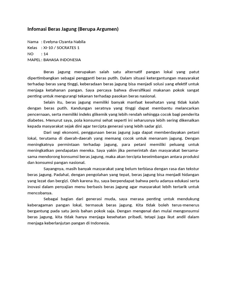 TUGAS Infomasi Beras Jagung EVELYN | PDF