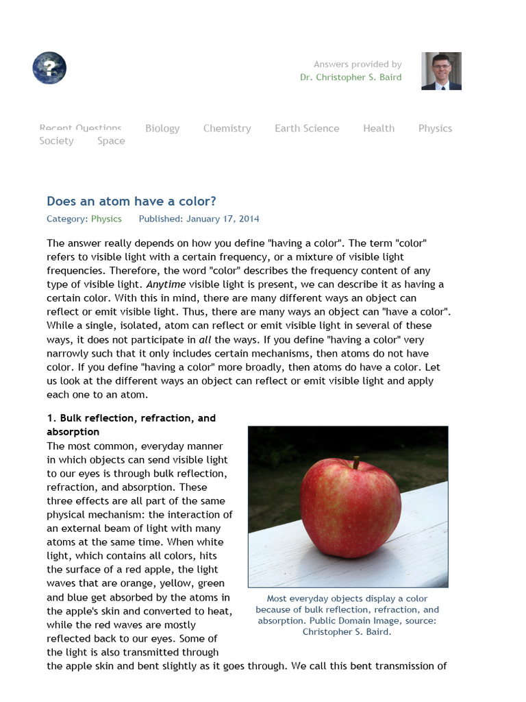 Color Perception in Atoms Explained | PDF | Light | Scattering