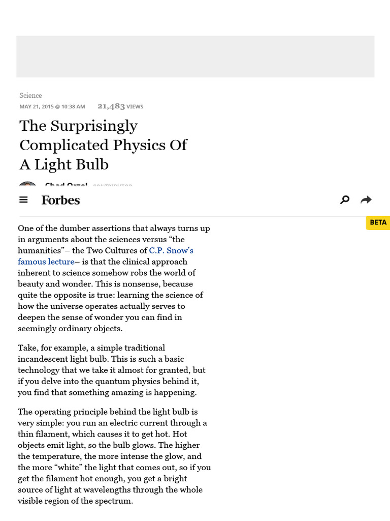 The Physics Behind Light Bulbs | PDF | Emission Spectrum | Light