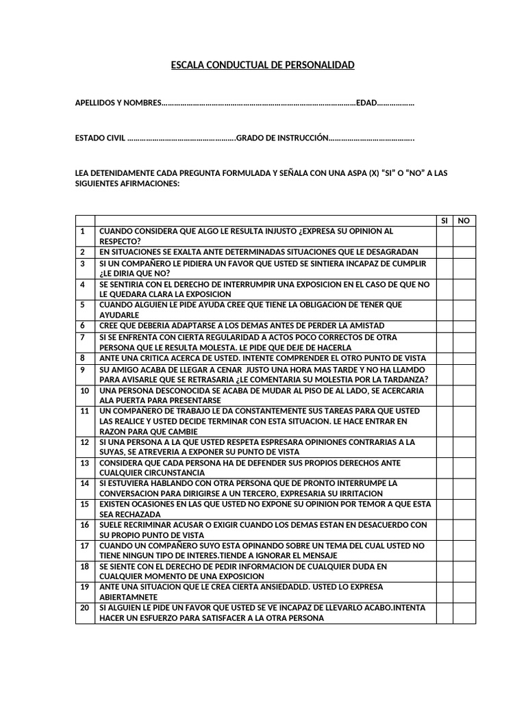 Escala Conductual de Personalidad | PDF
