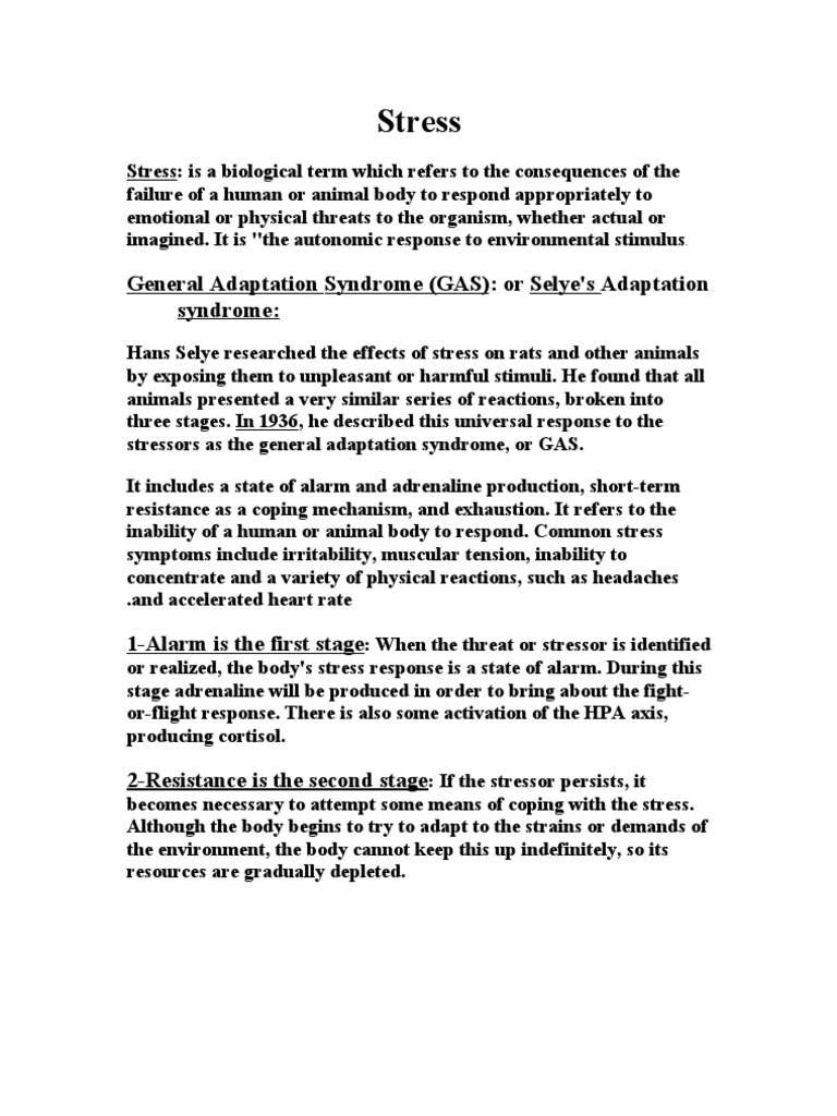 Stress: General Adaptation Syndrome (GAS) : or Selye's Adaptation ...