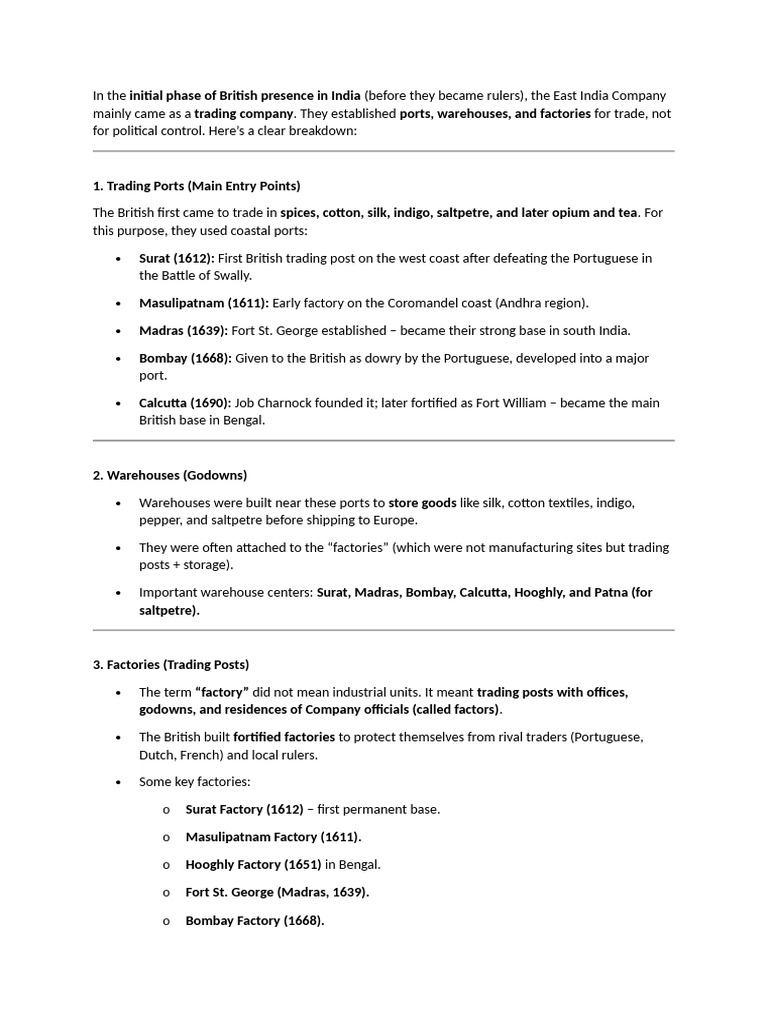 Initial Phase of British Presence in India | PDF