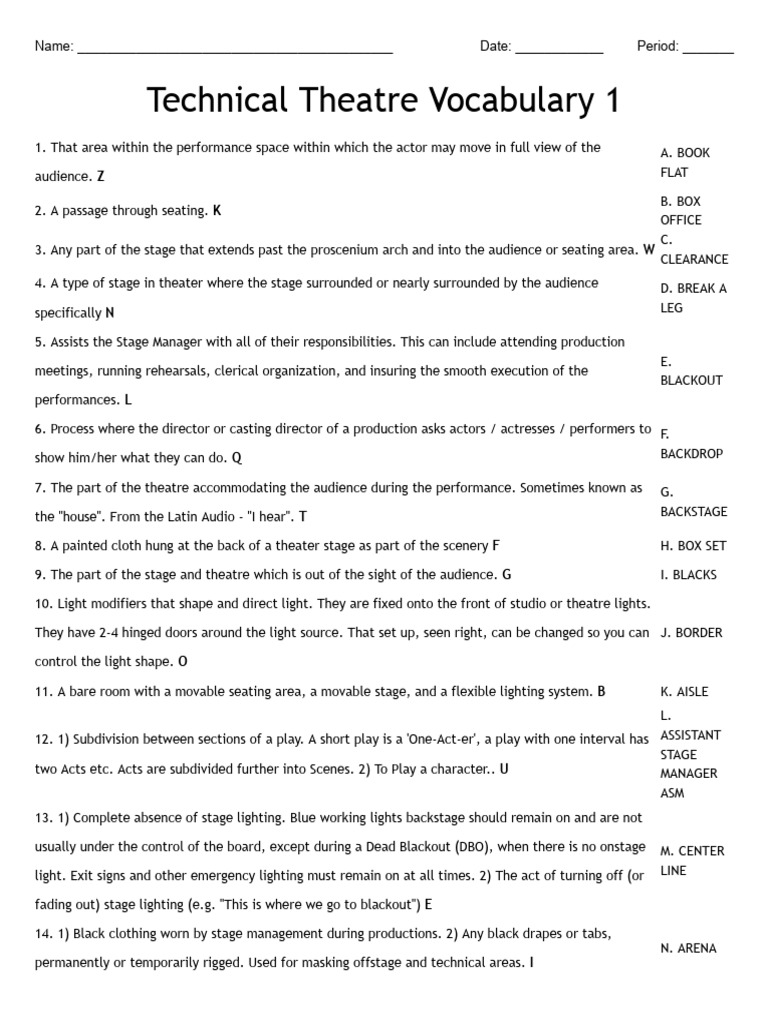 Technical Theatre Vocabulary Guide | PDF | Oral Literature | Entertainment