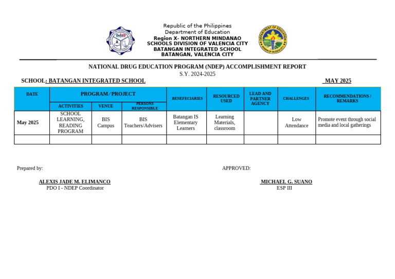 NDEP Accomplishment Report 2024-2025 | PDF