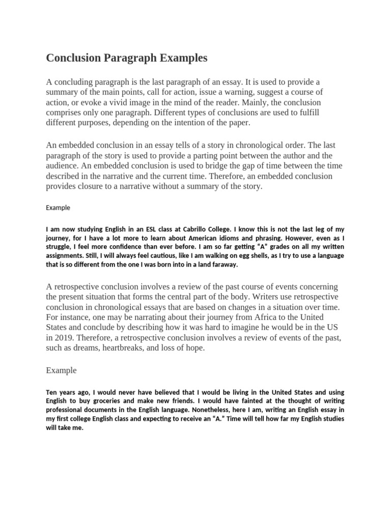 Conclusion Paragraph Examples | PDF | Essays