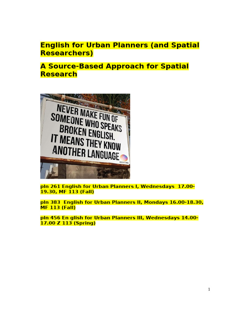 English for Urban Planners Course Guide | PDF | Map | Cost Of Living