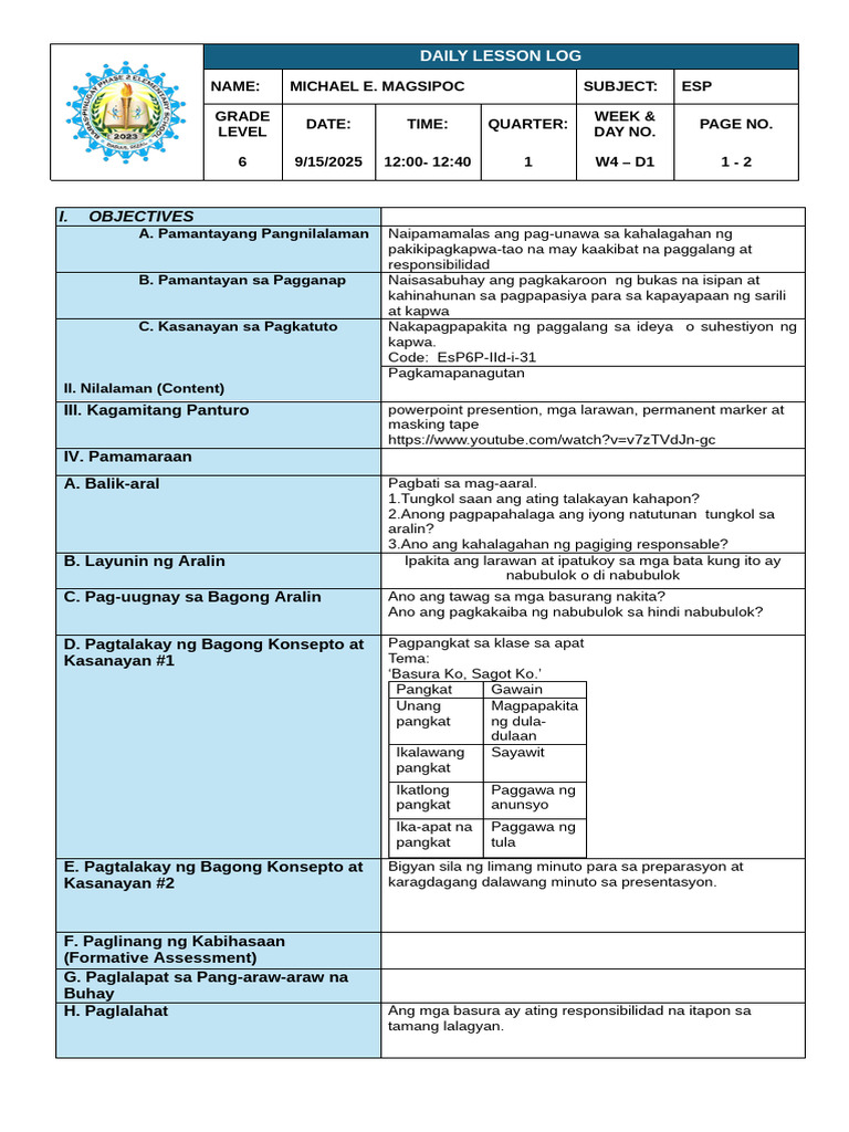 Dll-Esp 6 q2 - Week 4 | PDF