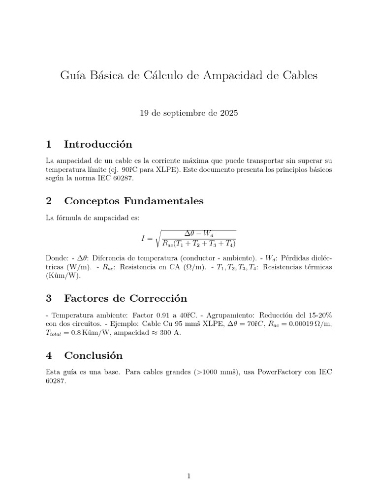 Cálculo de Ampacidad de Cables: Guía Básica | PDF