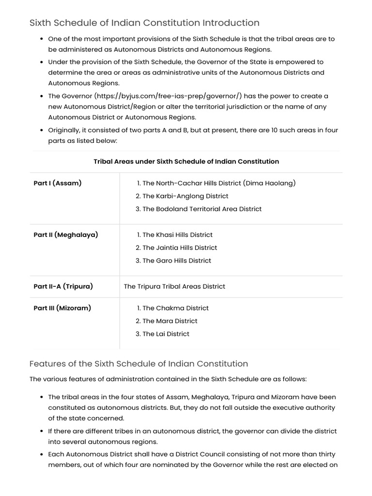 Overview of the Sixth Schedule | PDF