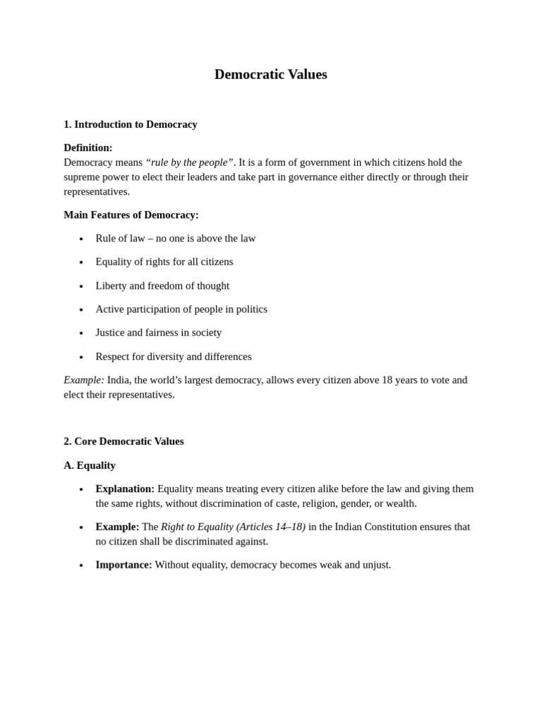 Core Democratic Values Explained | PDF | Democracy | Political Ideologies