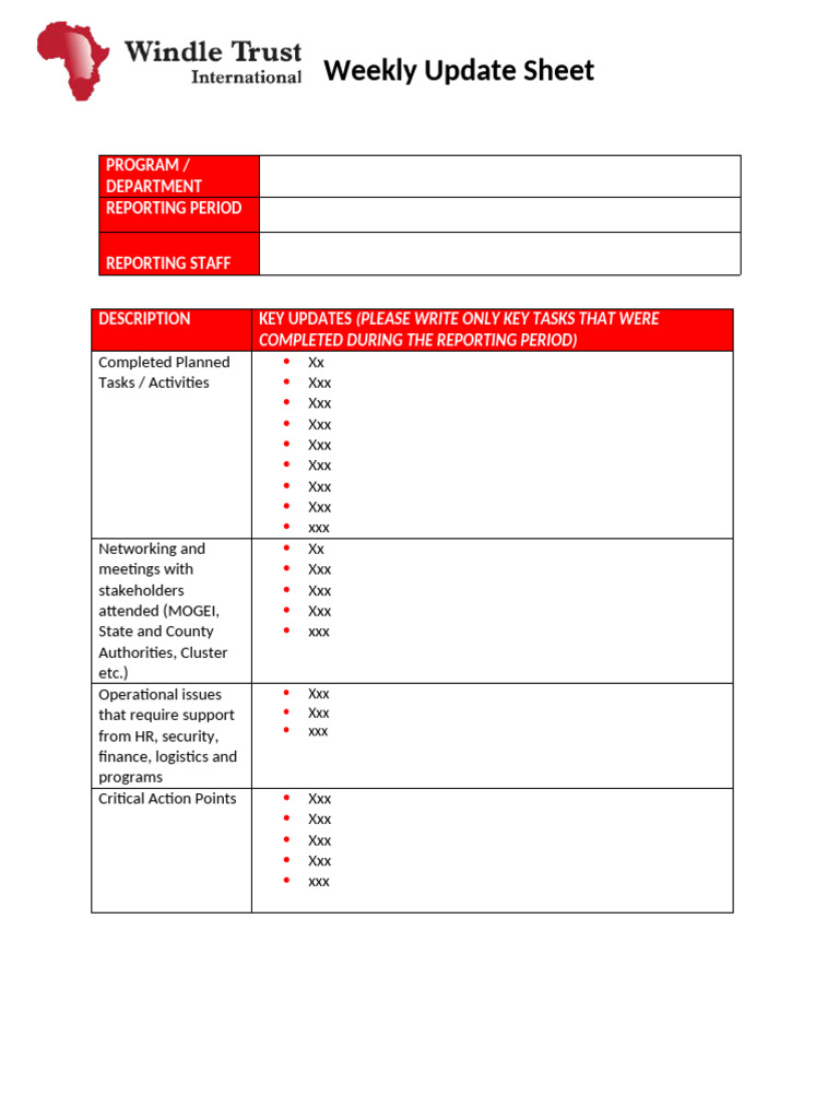 Weekly Update Form | PDF