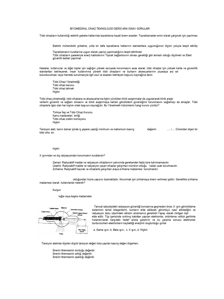 1bi̇yomedi̇kal Ci̇haz Teknoloji̇si̇ Dersi̇ Ara Sinav Sorulari | PDF