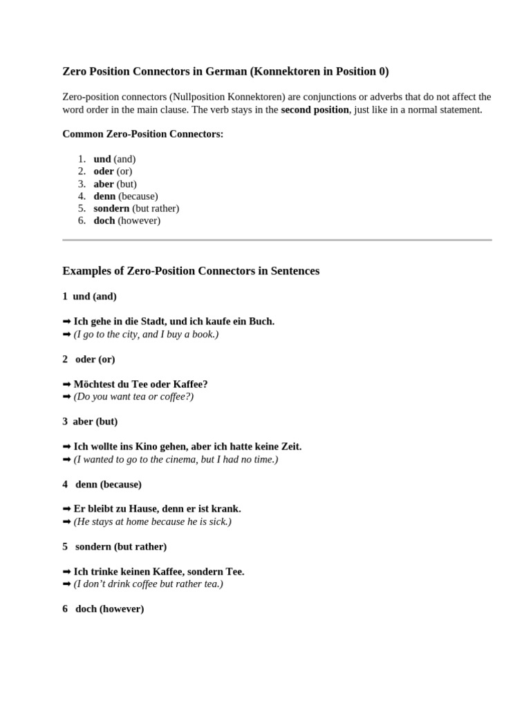 Zero Position Connectors in German | PDF | Semantic Units | Language ...
