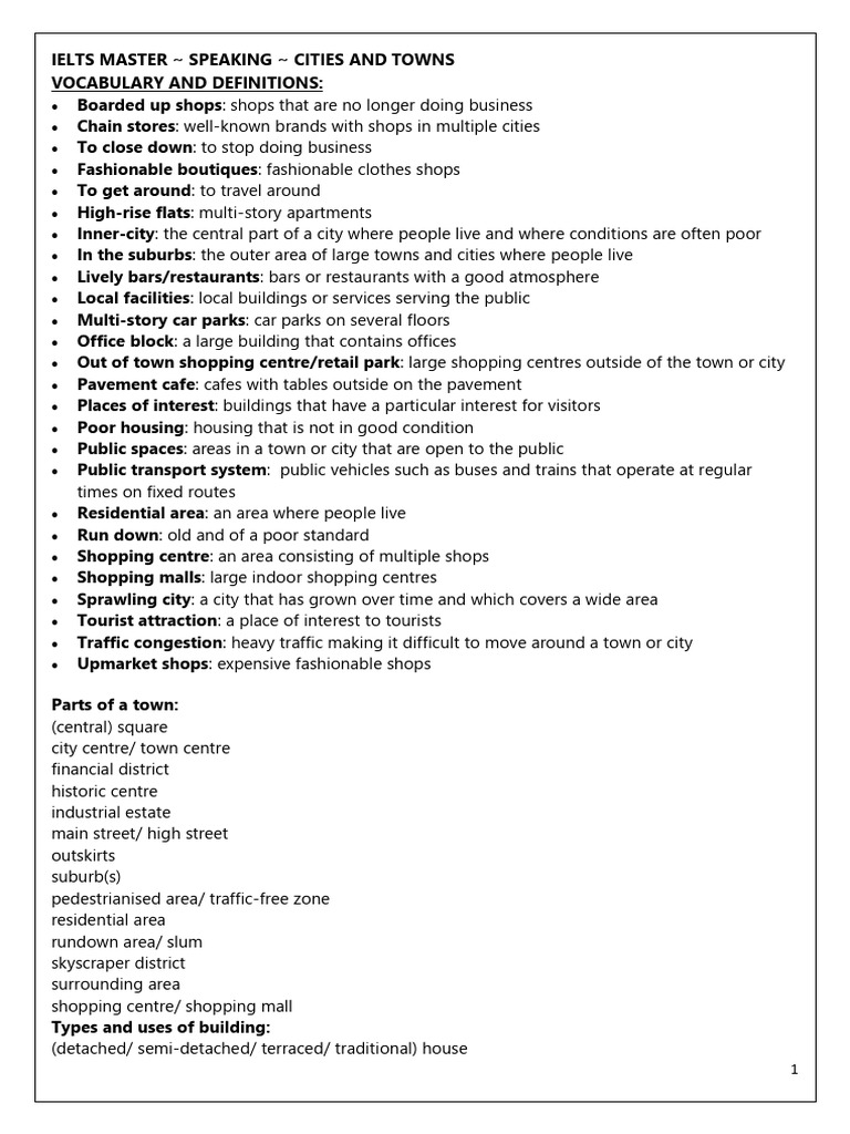 Ielts Master - Speaking - Cities and Towns | PDF | Shopping Mall