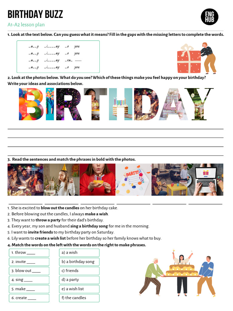 A1-A2 Birthday Lesson Plan Activities | PDF | Adjective