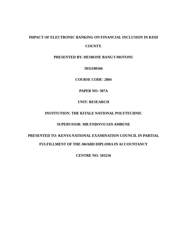 E-Banking's Role in Kisii Financial Inclusion | PDF | Banks | Sampling ...