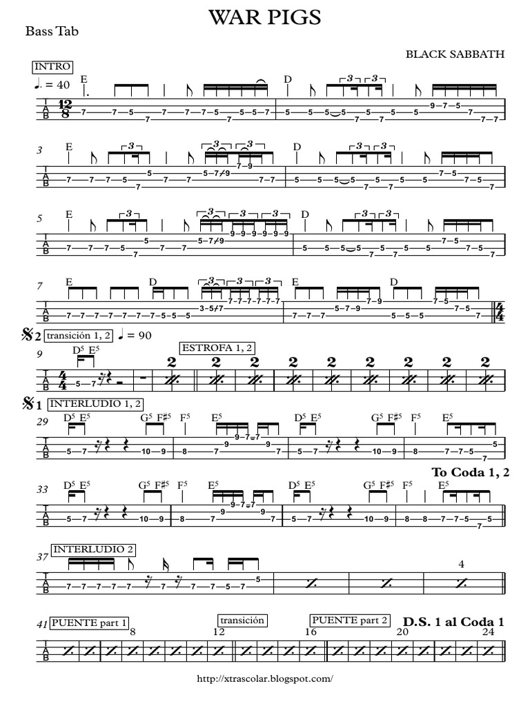 War Pigs (Black Sabbath) - Bass Tab | PDF