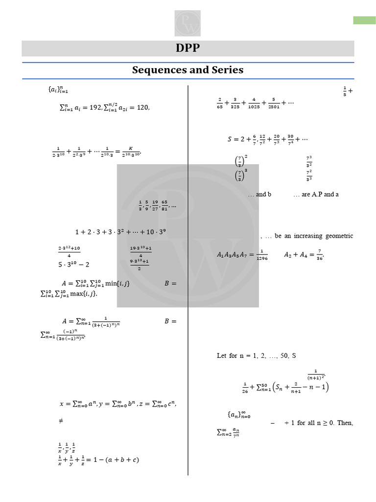 DPP Sequences and Series Maths Arun Panchal Sunny | PDF ...