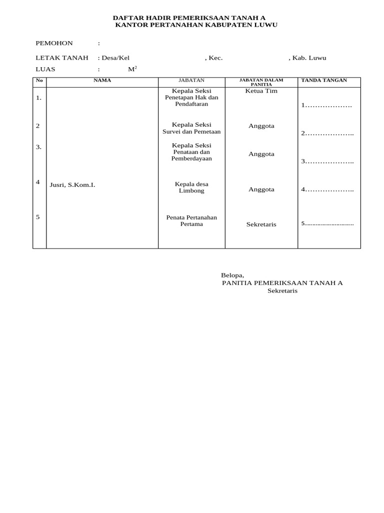 Daftar Formulir Panitia A (Kosong) | PDF