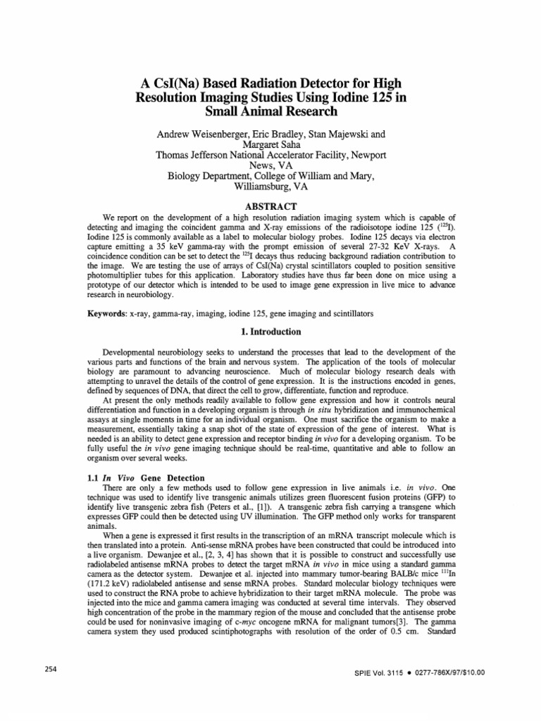 A CsI (Na) Based Radiation Detector For High Resolution Imagining ...