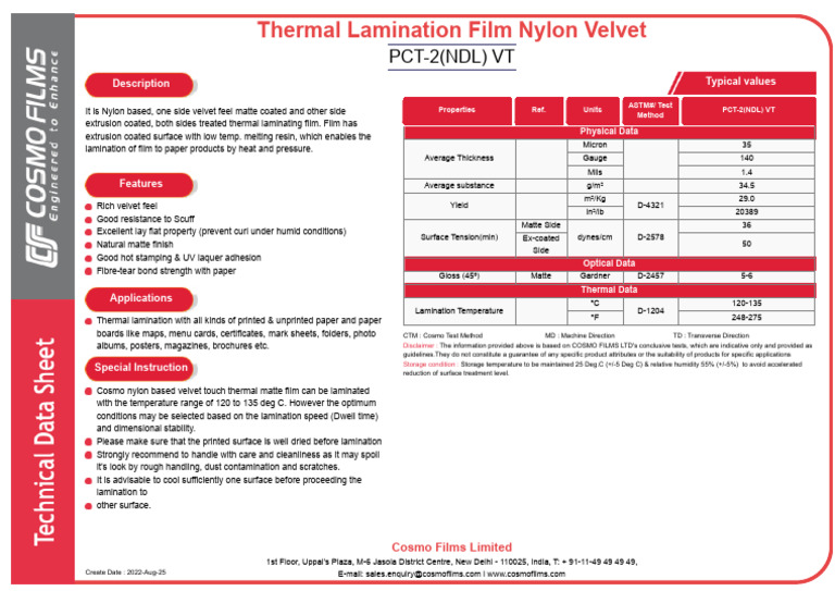 Nylon Velvet Thermal Lamination Film | PDF | Lamination | Materials
