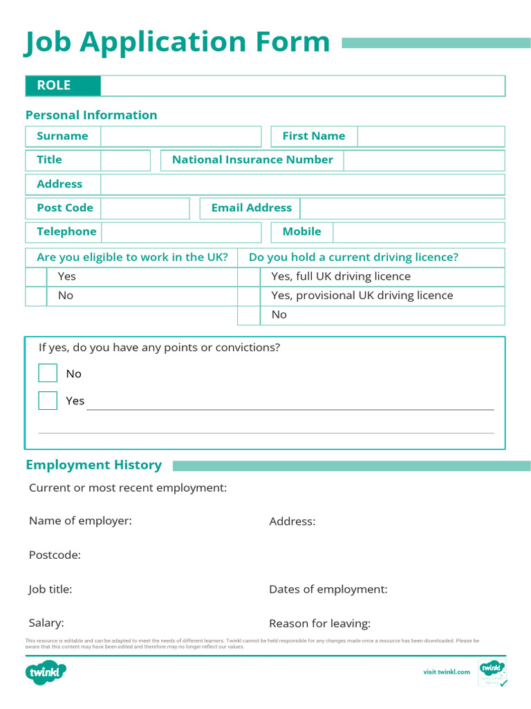 Editable Job Application Form PDF | PDF | Driving