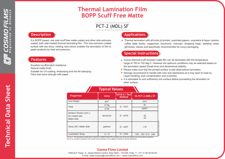 Thermal Lamination Film BOPP Scuff Free Matte | PDF | Lamination | Paper