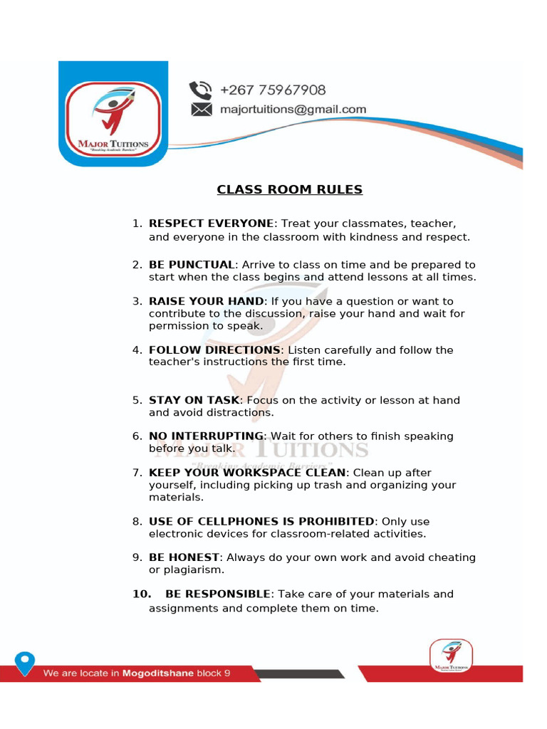 Classroom Rules for Student Conduct | PDF