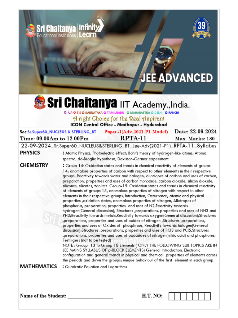 JEE Advanced 2021 Physics, Chemistry, Math Paper | PDF | Photoelectric ...