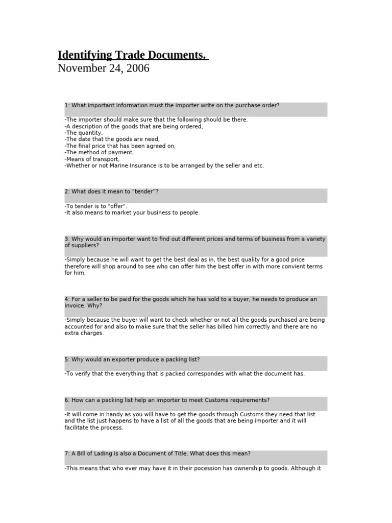 Understanding Trade Document Essentials | PDF | Cargo | Bill Of Lading