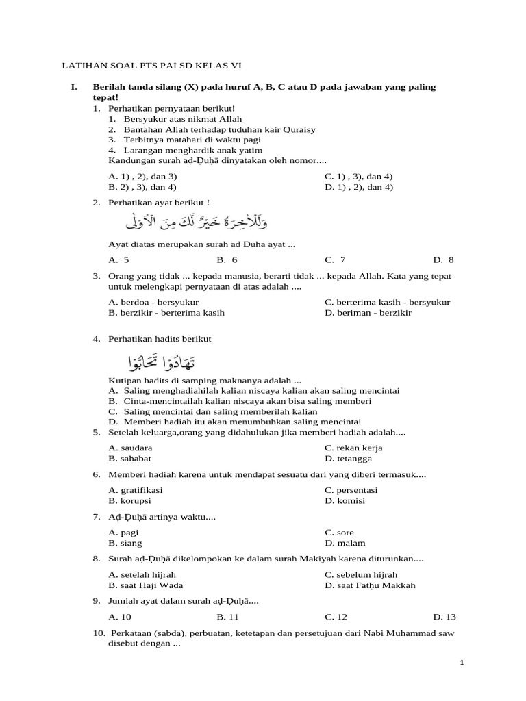Latihan Soal PTS PAI Kelas VI | PDF