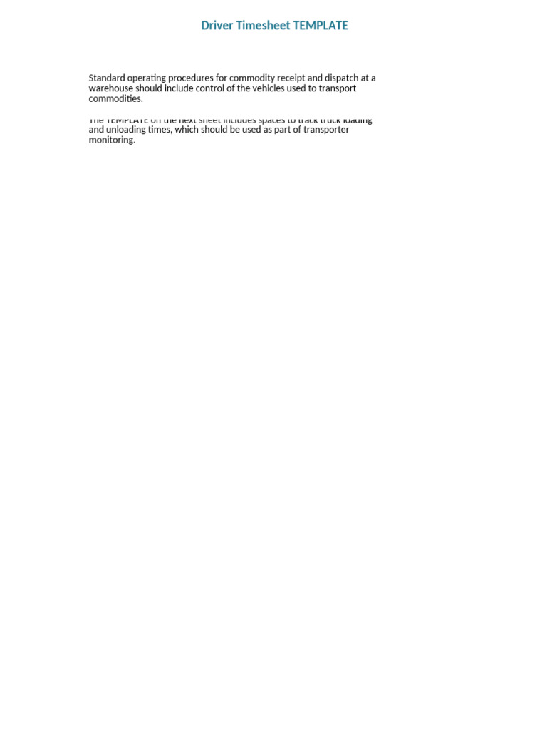 Driver Timesheet Template for Trucks | PDF