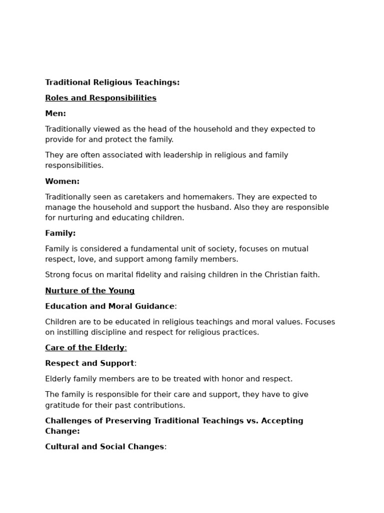 Traditional Religious Roles and Responsibilities | PDF | Family | Love